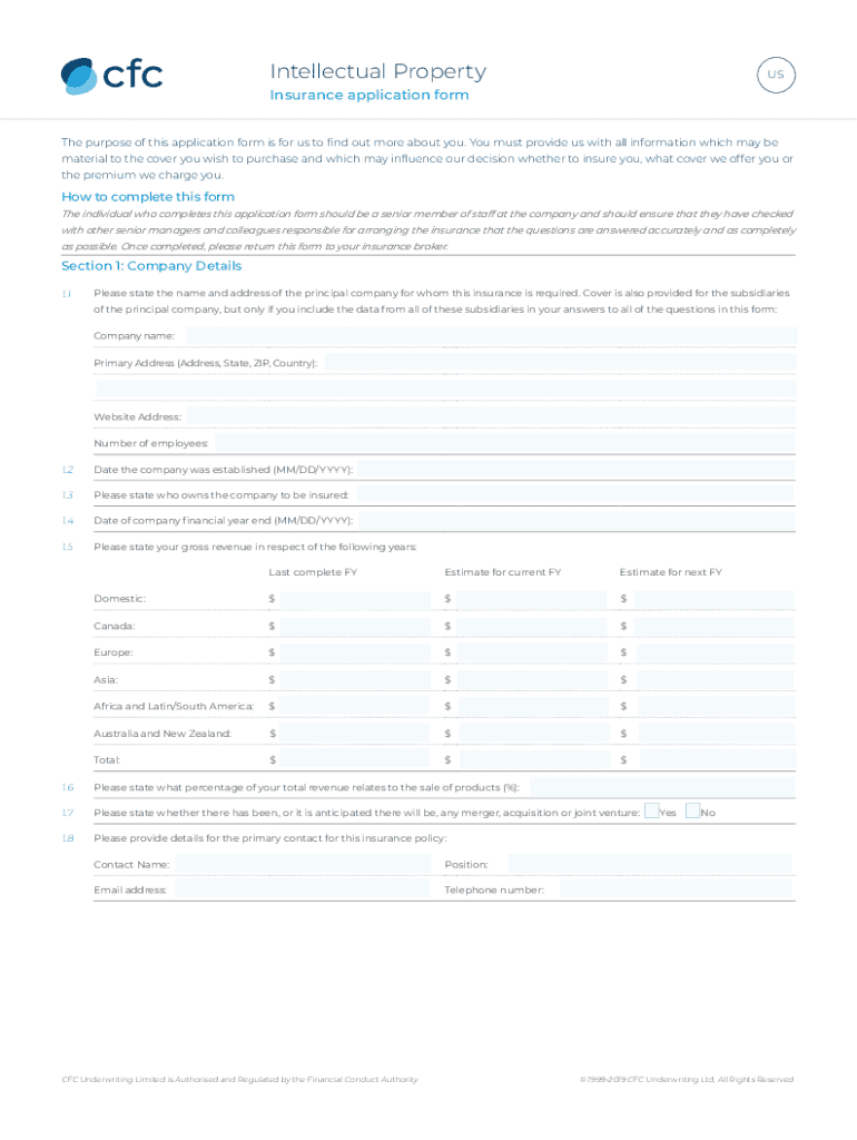 Fillable Online intellectual property insurance - application form Fax ...
