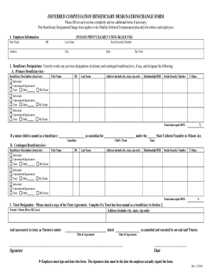Fillable Online Deferred Compensation Beneficiary Designation/Change Form Fax Email Print ...