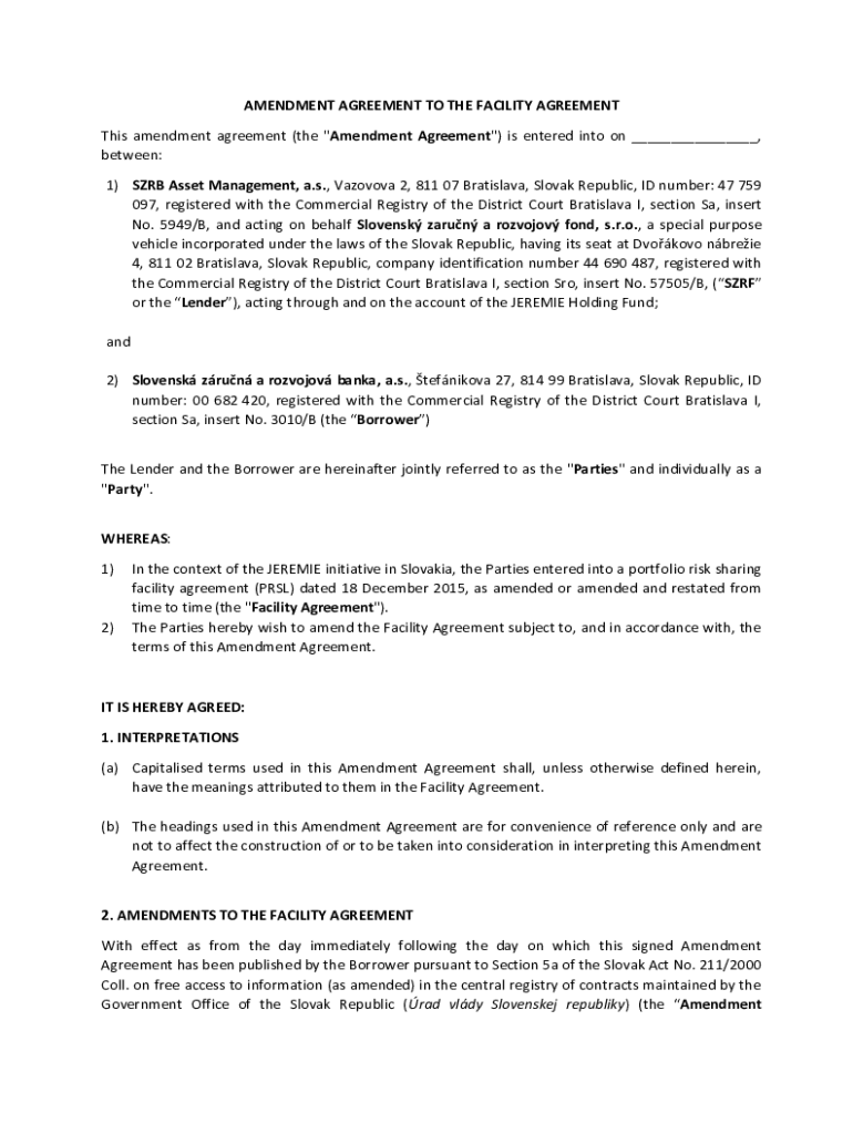 Fillable Online amendment agreement to the facility agreement Fax Email Print - pdfFiller
