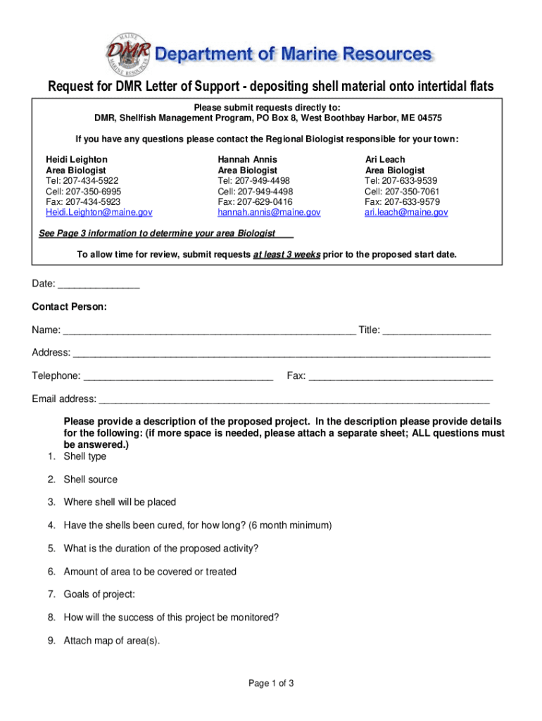 Fillable Online Request for DMR Letter of Support - depositing shell material onto ... Fax Email ...