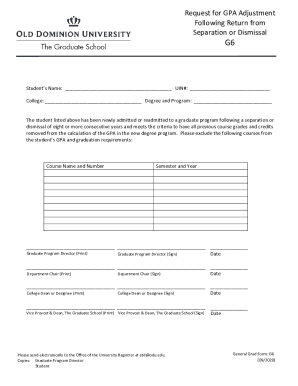 Fillable Online Request for GPA Adjustment Following Change of Program ...