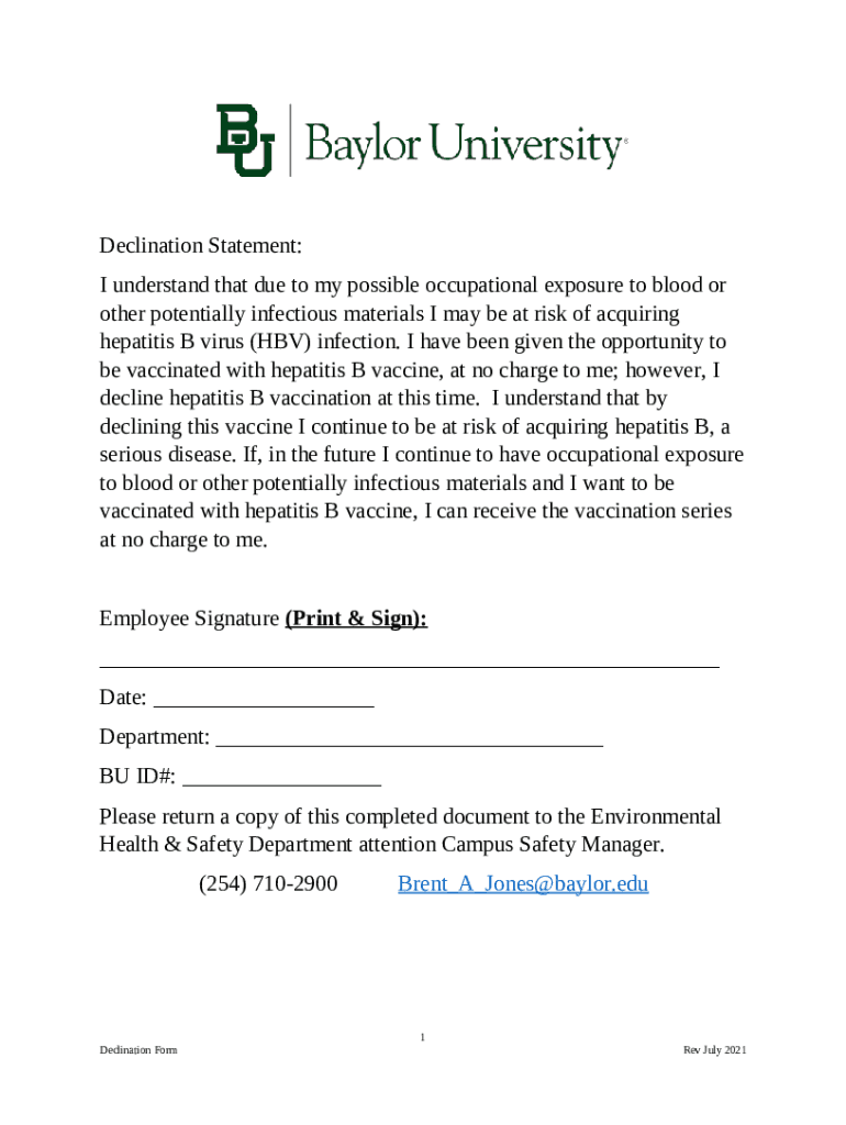 Hepatitis B Consent or Declination Doc Template | pdfFiller