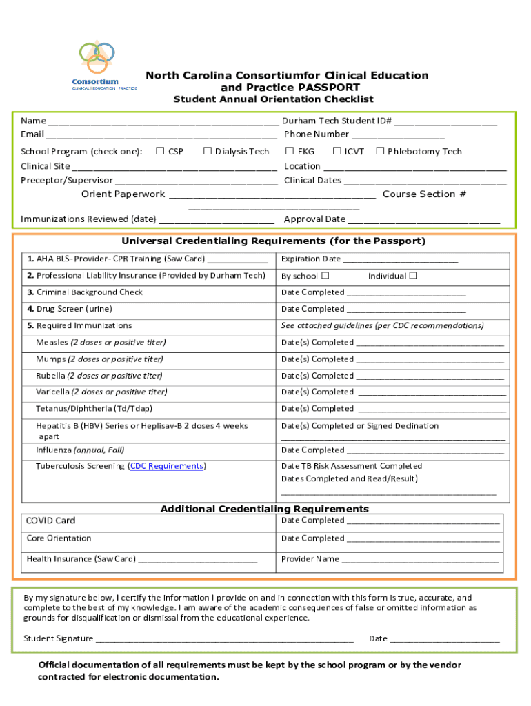Fillable Online Durham Tech Allied Health Programs Student Check List ...