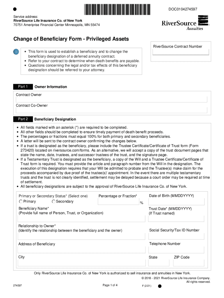 Fillable Online 45005 Customer Service Request NY - RiverSource Fax ...