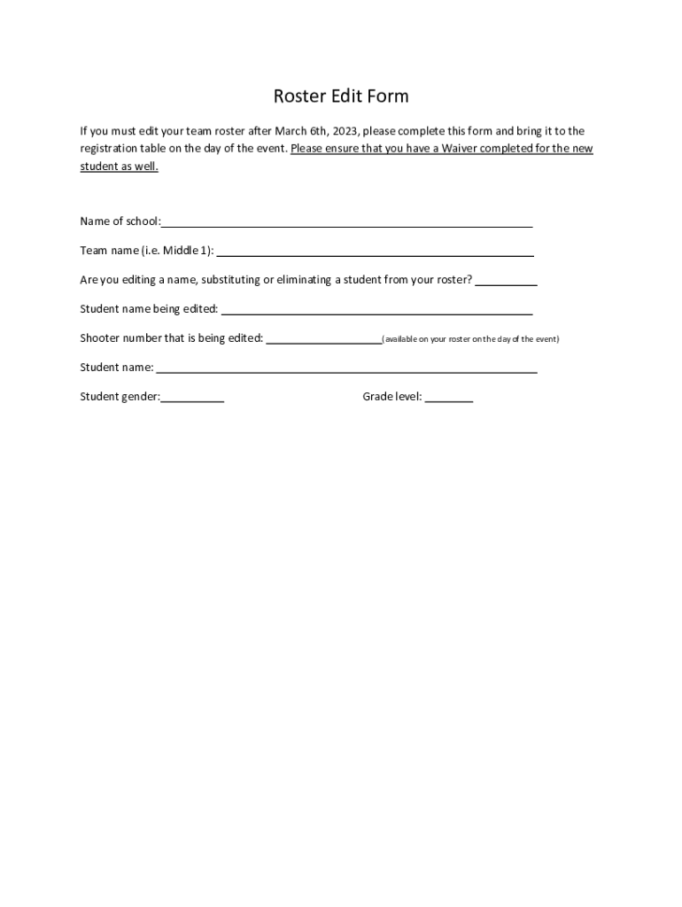 Fillable Online Roster Edit Form Fax Email Print - pdfFiller