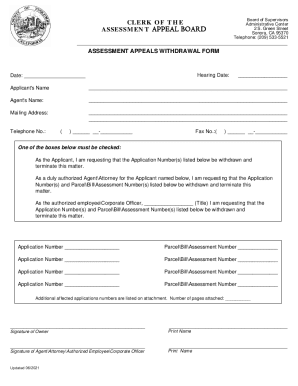 Fillable Online assessment appeals withdrawal form Fax Email Print - pdfFiller
