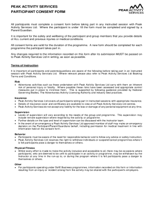 Fillable Online PEAK ACTIVITY SERVICES PARTICIPANT CONSENT FORM Fax ...