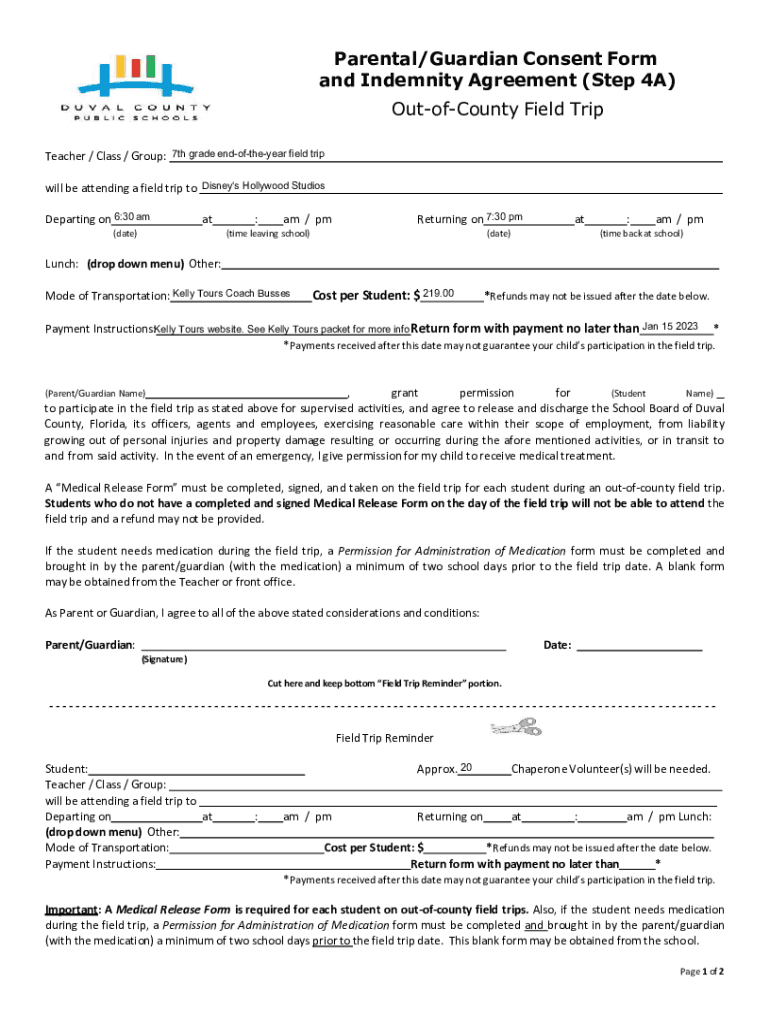 Fillable Online Parental/Guardian Consent Form and Indemnity Agreement ...