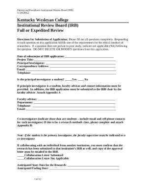 IRB Application for Full or Expedited Review - intranet kwc Doc Template | pdfFiller