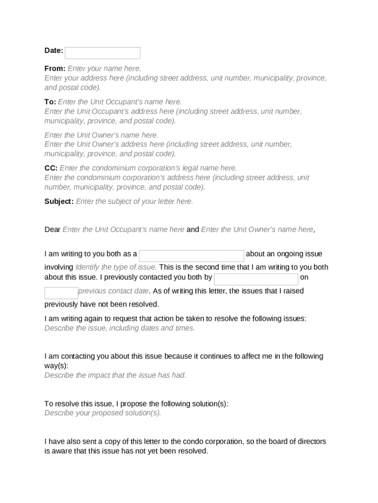 First Letter to Owner and Occupant Doc Template | pdfFiller