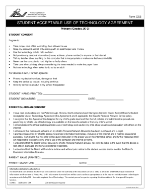 Fillable Online Technology Acceptable Use Student Agreement Grades K-2 ...