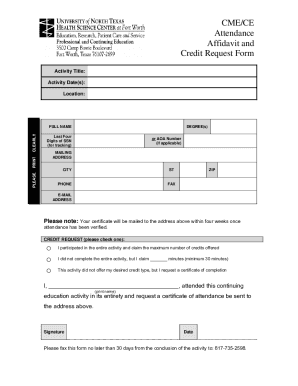 Fillable Online CME/CE Attendance Affidavit and Credit Request Form Fax ...