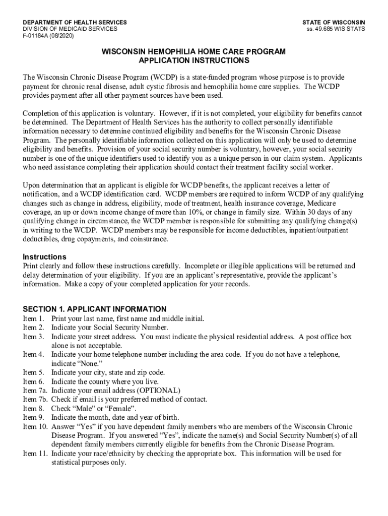 Fillable Online dhs wisconsin Hemophilia Home Care (HHC) - Wisconsin ...