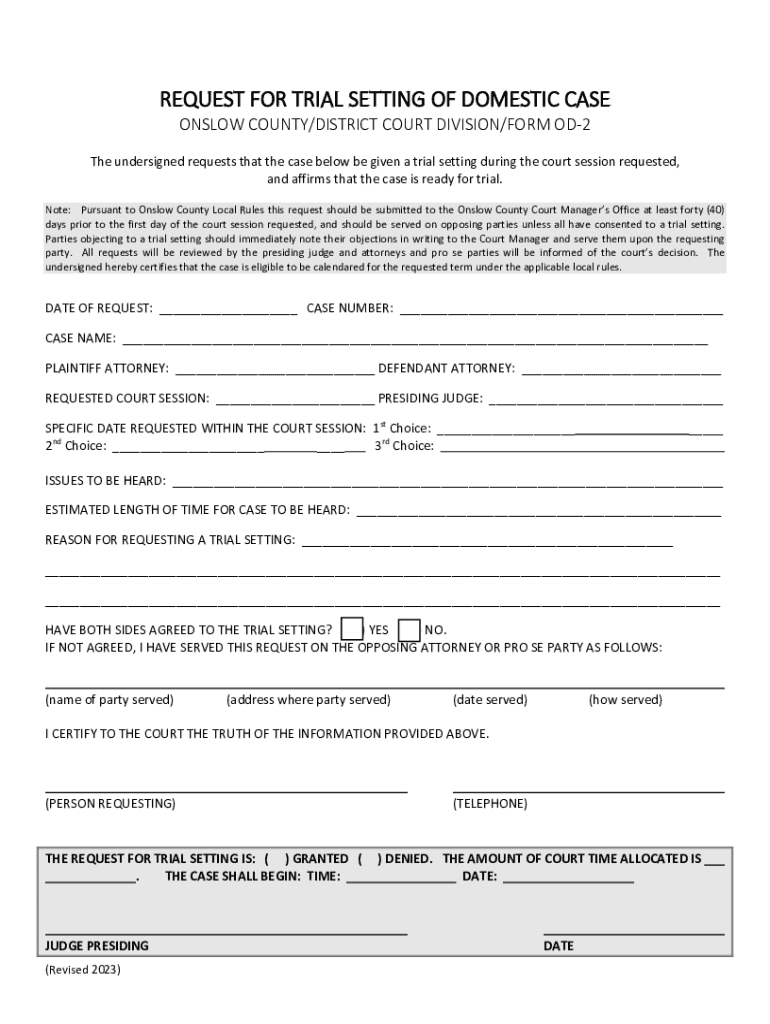 Fillable Online REQUEST FOR TRIAL SETTING OF DOMESTIC CASE Fax Email ...