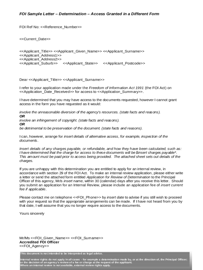 20170714 FOI SAMPLE LETTER - Determination - Access Granted in Diff ...