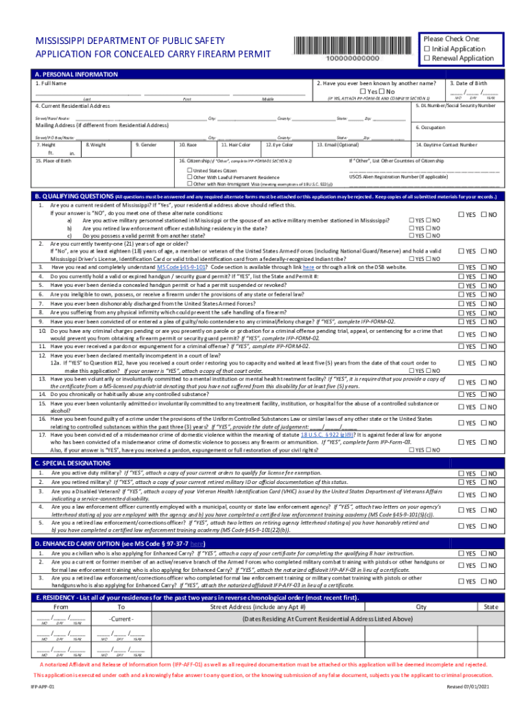Fillable Online IFP-AFF-01 & IFP-APP Concealed Carry Firearm Permit and ... Fax Email Print ...