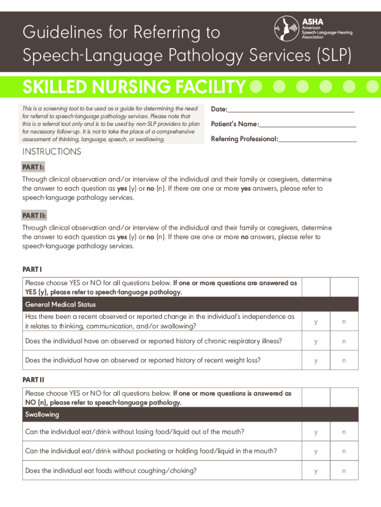 Fillable Online Guidelines for Referring to SLP Services: Skilled ...