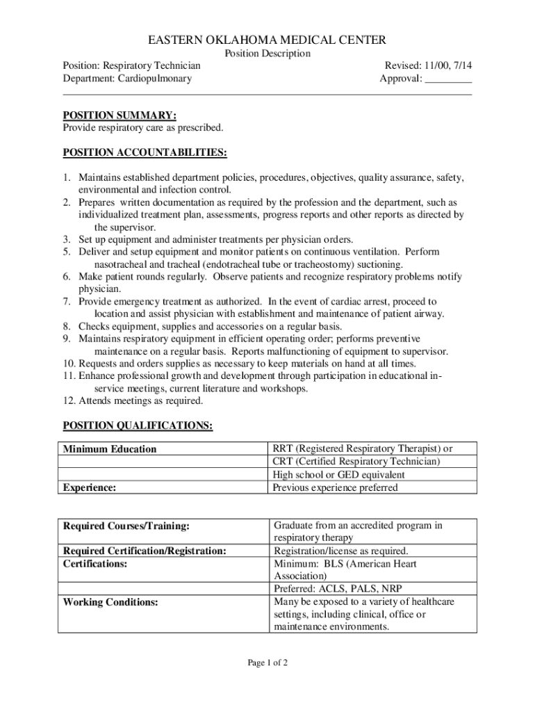 Fillable Online Position Classification Standard for Respiratory Therapist, GS ... Fax Email ...