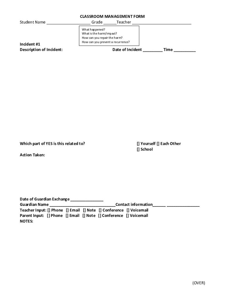 Fillable Online ELEM Classroom Management Form189.docx Fax Email Print ...