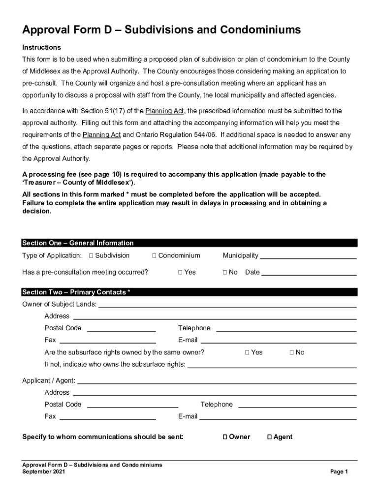 Fillable Online Subdivisions and Condominiums - Application Form Fax Email Print - pdfFiller