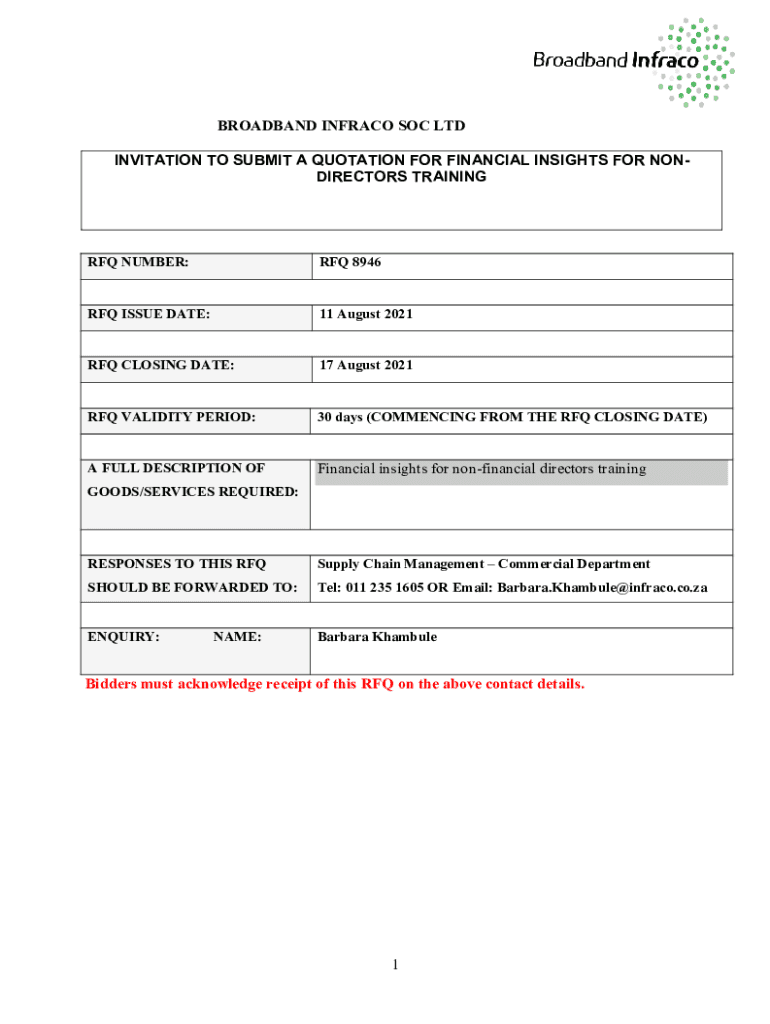 Fillable Online infraco co NOTICE INVITING QUOTATION (NIQ) QUOTATION ...