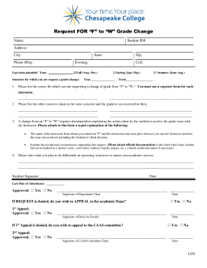 Fillable Online Request for Grade Change F to W - Daytona State College ...