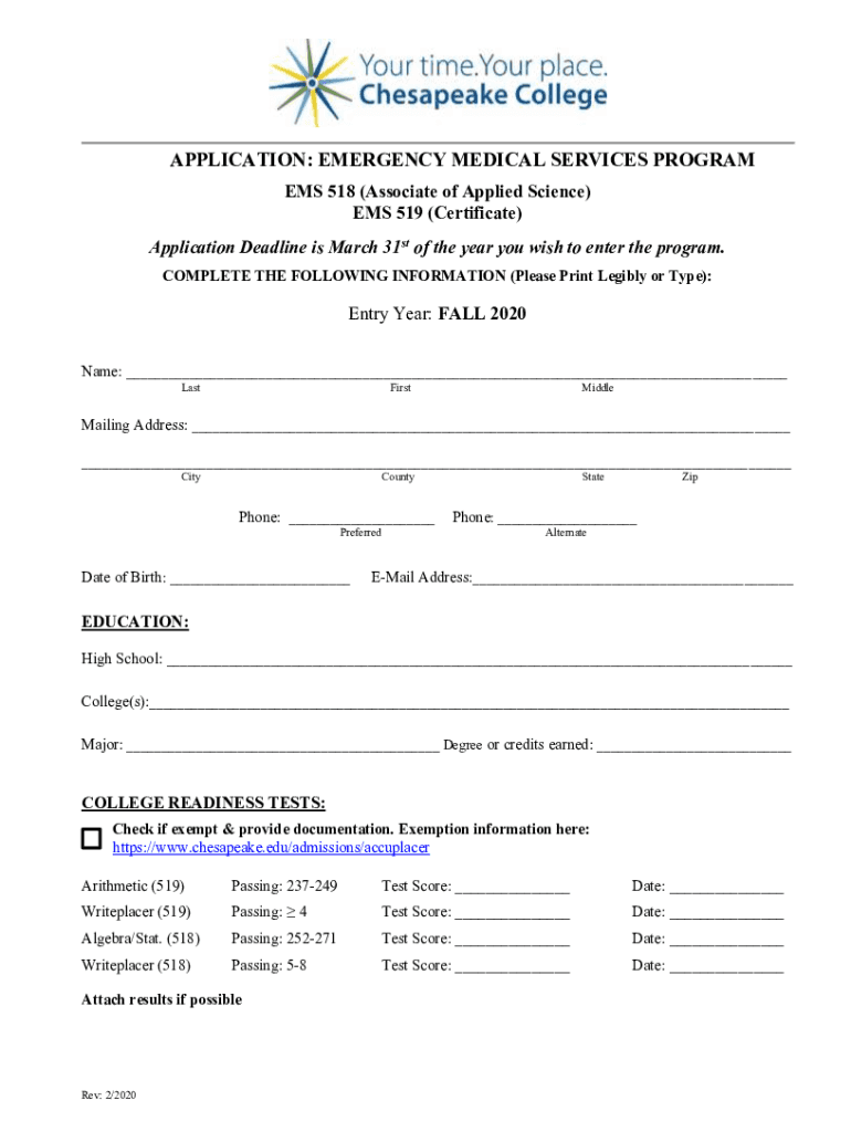 Fillable Online APPLICATION: EMERGENCY MEDICAL SERVICES PROGRAM Fax ...