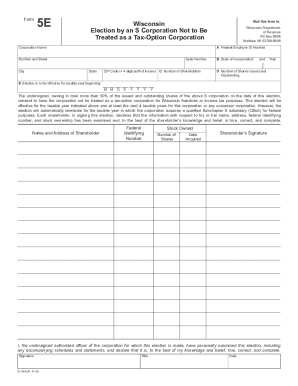 Fillable Online 2019 IC-048 Form 5E Wisconsin Election by an S ... Fax ...