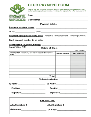 Fillable Online asa ac CLUB PAYMENT FORM Fax Email Print - pdfFiller