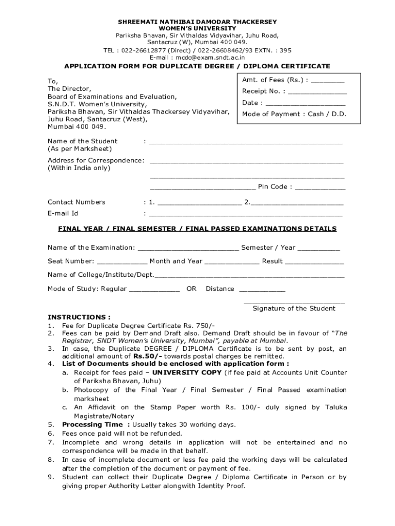 Fillable Online Duplicate Degree and Diploma Certificate Fax Email Print - pdfFiller