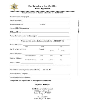 Fillable Online ALARM USER PERMIT APPLICATION - EBR Sheriff's Office ...