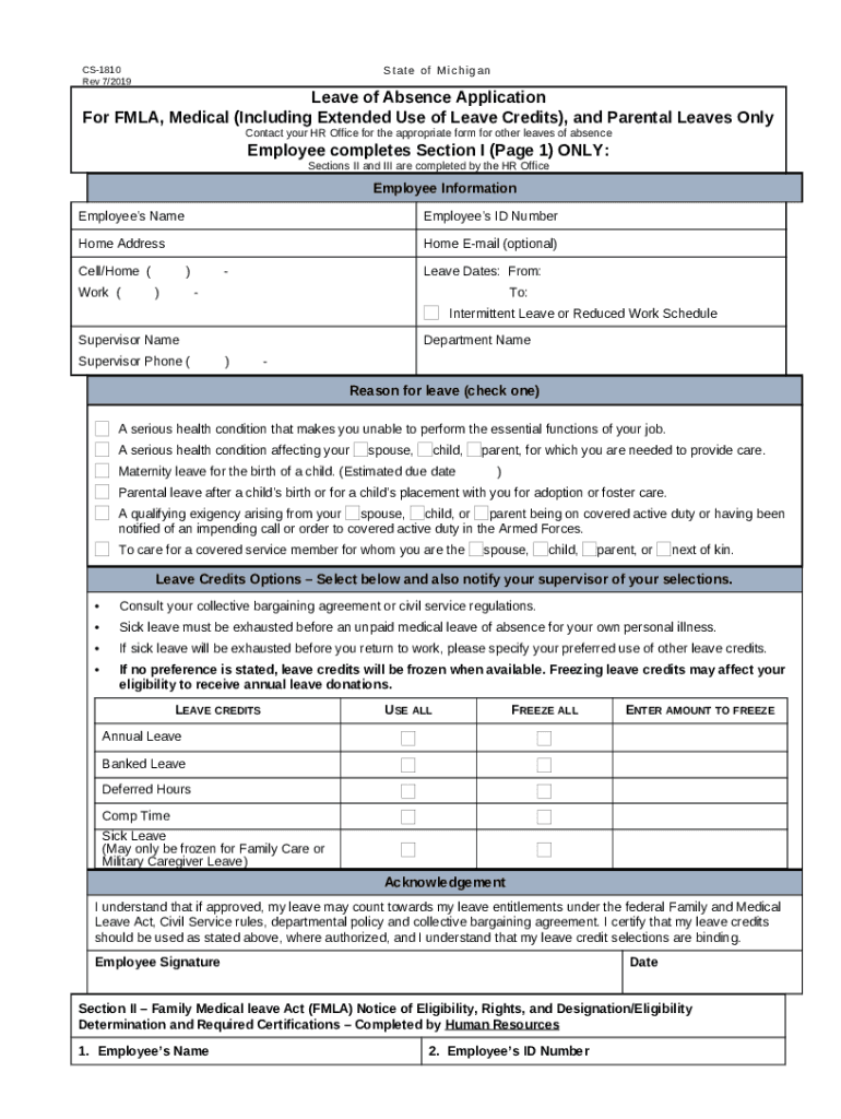 APPLICATION FOR LEAVE OF ABSENCE - State of Michigan Doc Template ...