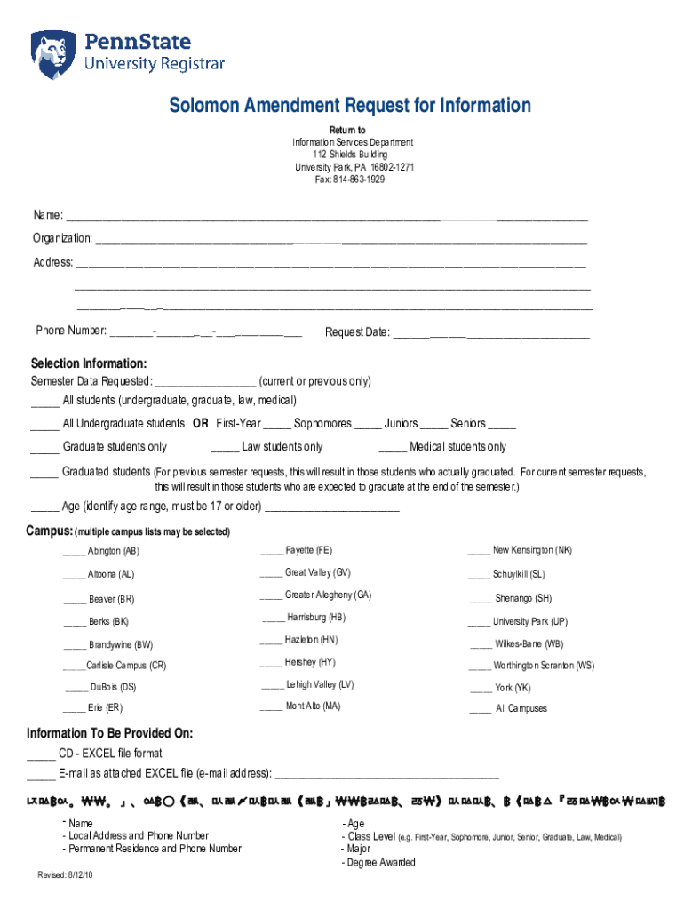 Fillable Online registrar psu Solomon AmendmentPenn State Office of the ...