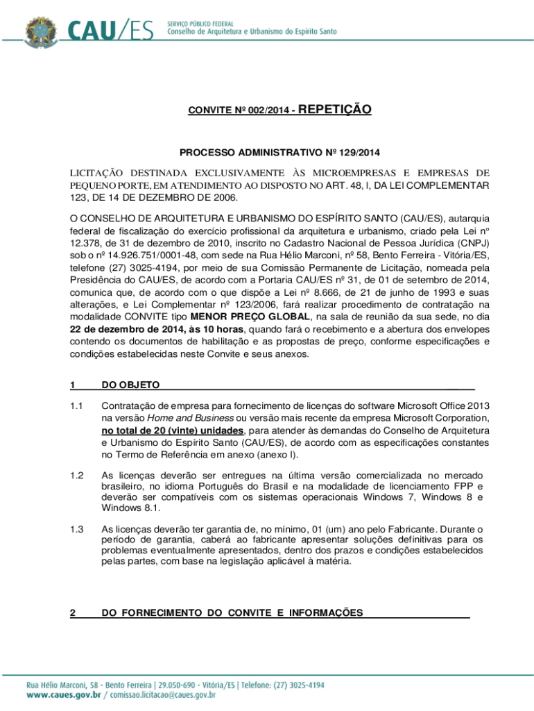 Fillable Online LICITAO DESTINADA EXCLUSIVAMENTE S MICROEMPRESAS E EMPRESAS DE Fax Email Print ...
