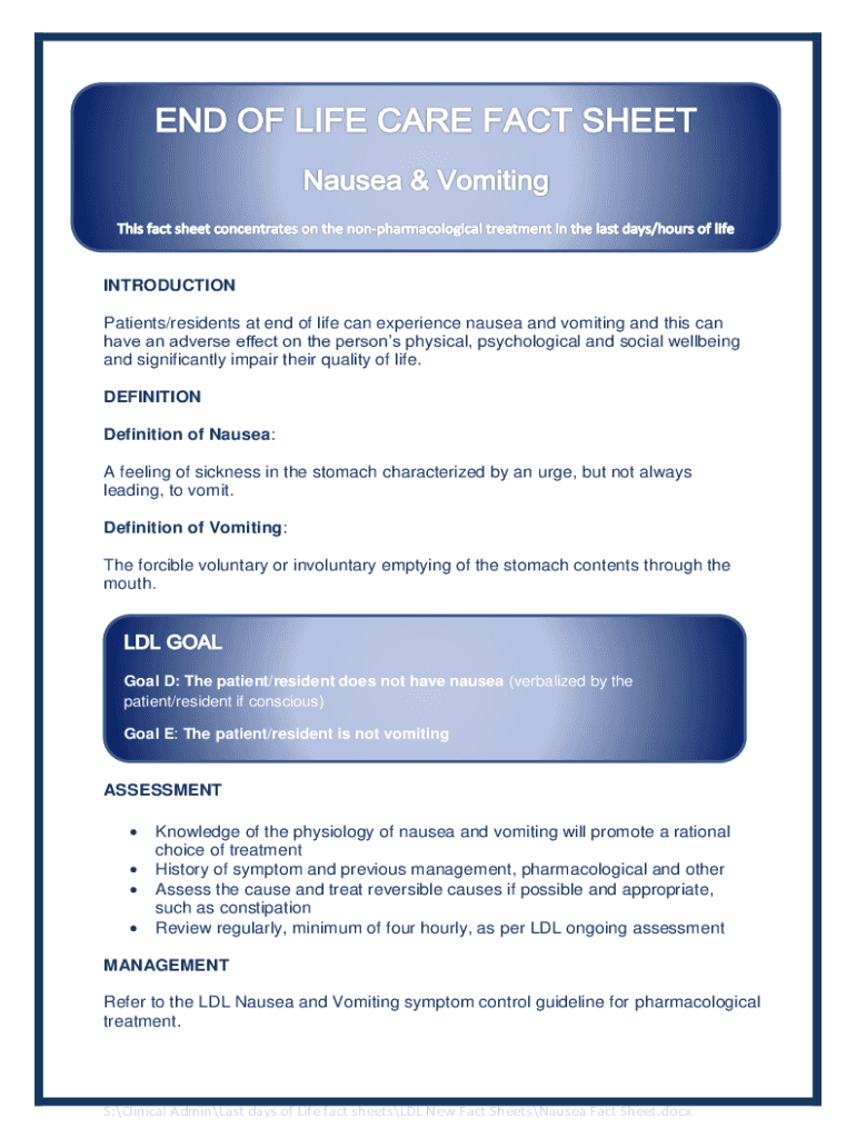 Fillable Online Nausea Fact Sheet Fax Email Print - pdfFiller