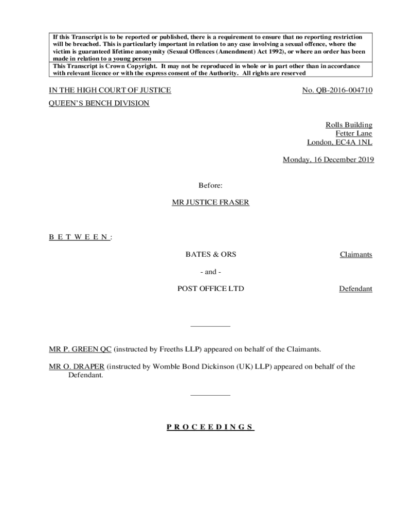 Fillable Online IN THE HIGH COURT OF JUSTICE BUSINESS AND PROPERTY ...