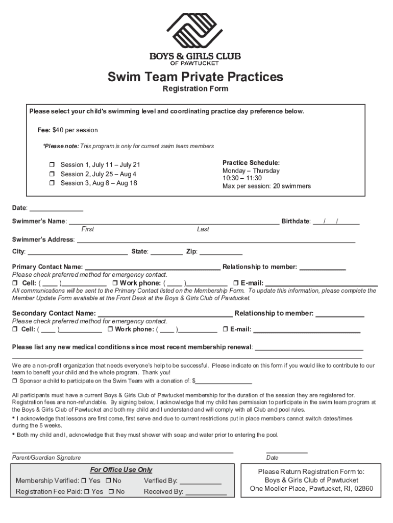 Fillable Online Swim Team Private Practices Fax Email Print - pdfFiller