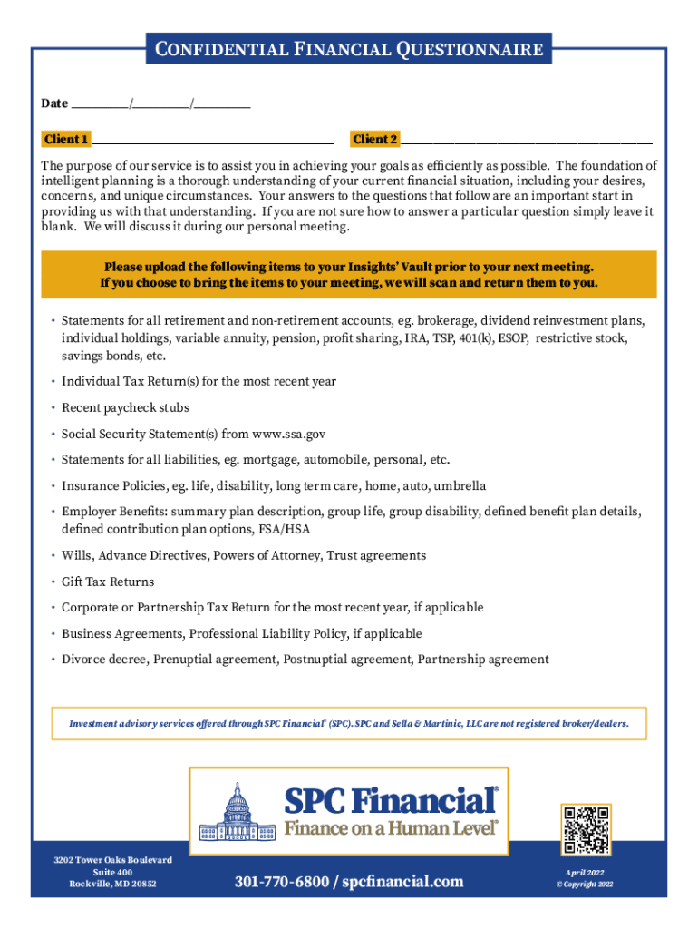 Fillable Online Confidential Questionnaire - Family First Financial ...