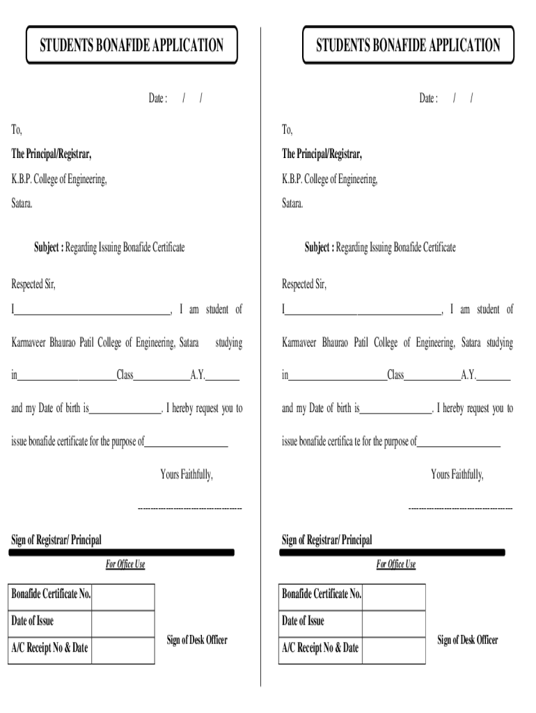 Fillable Online Application For Bonafide Certificate15+ Samples Fax ...