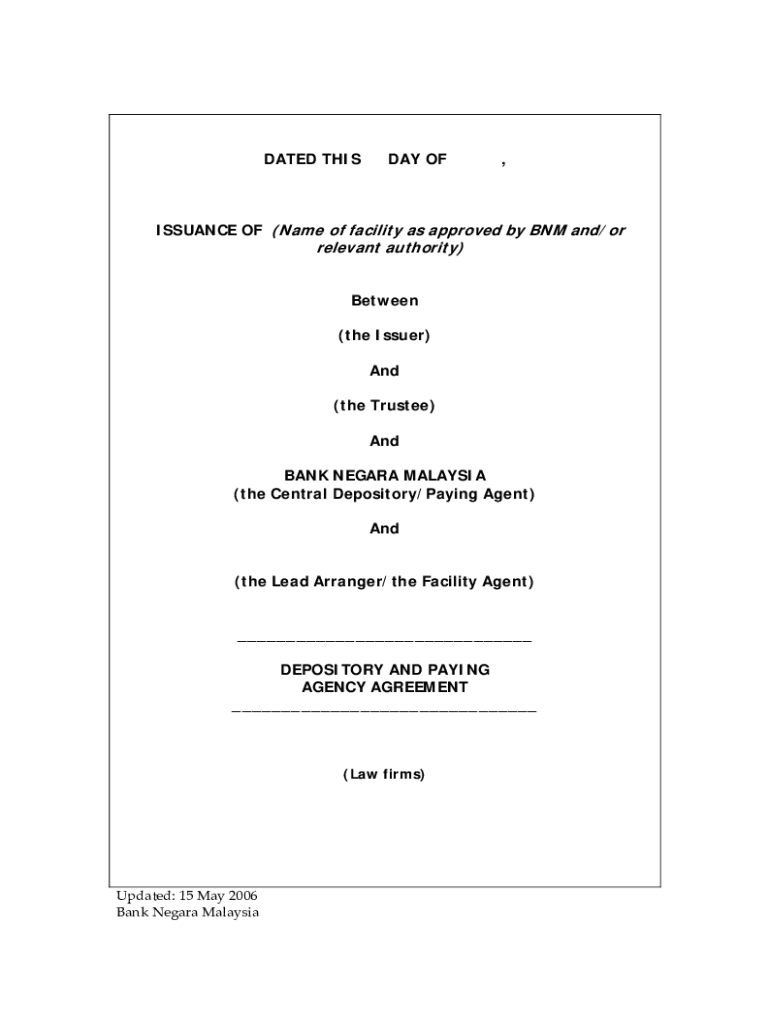 Fillable Online fast bnm gov Depository and Paying Agency Agreement ...