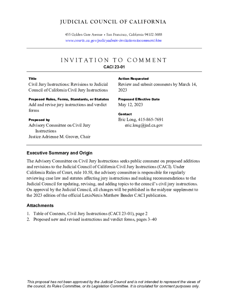 Fillable Online Civil Jury Instructions: Revisions to Judicial Council ...