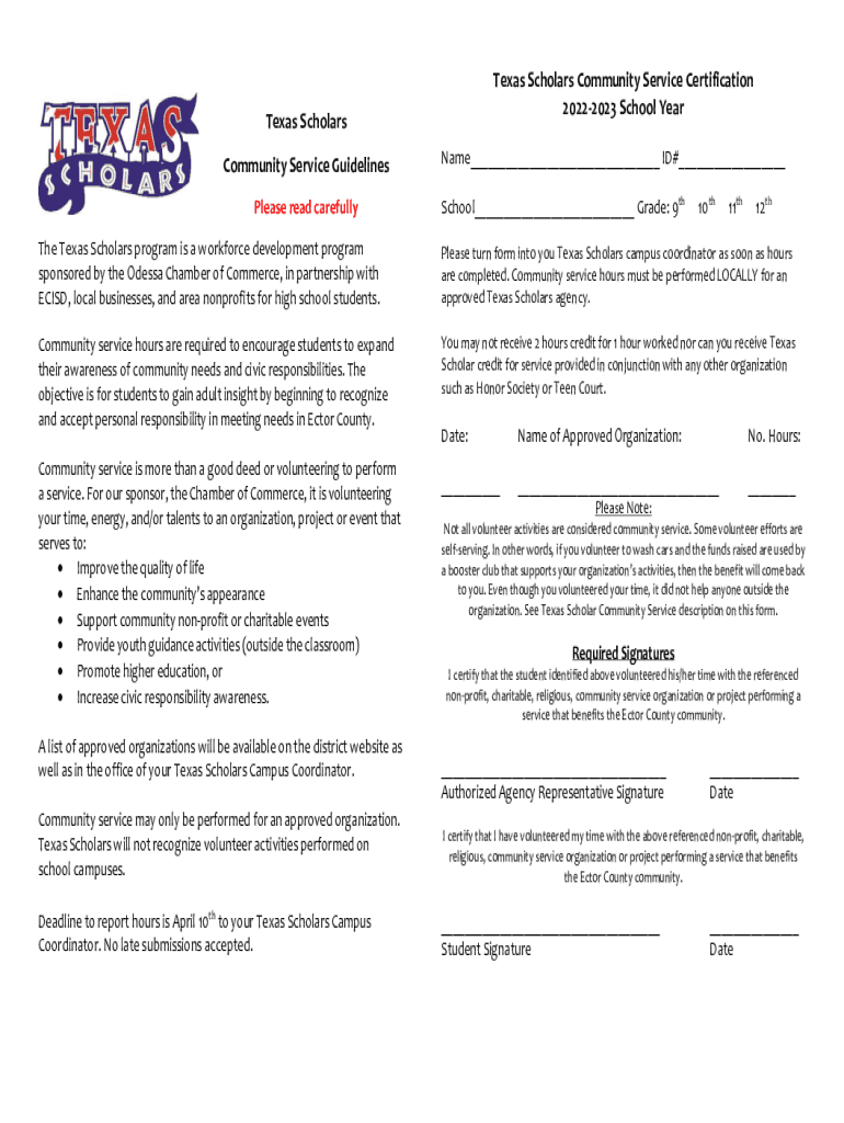 Fillable Online Texas Scholars Community Service Guidelines Fax Email ...
