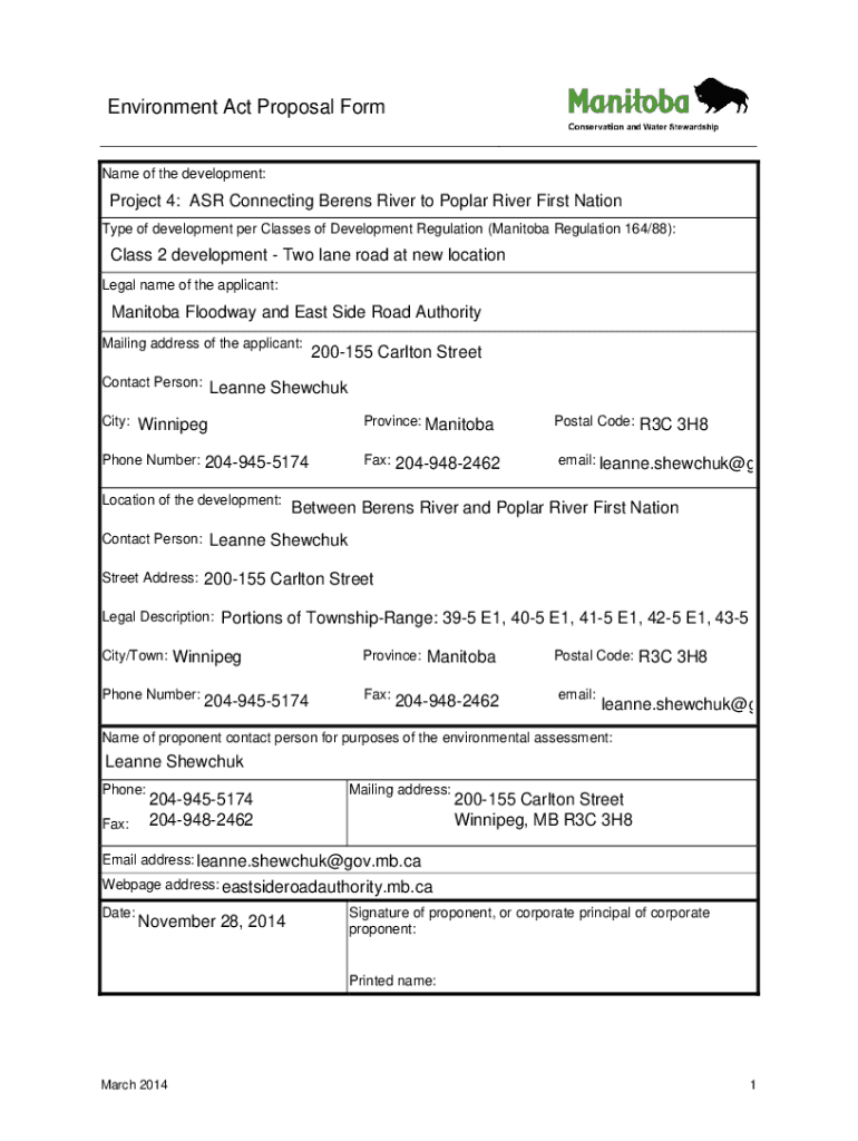 Fillable Online Environment Act Proposal form - Province of Manitoba Fax Email Print - pdfFiller