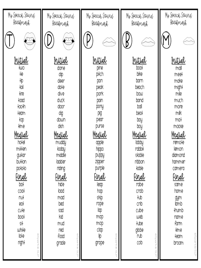 Fillable Online Speech Sound Bookmarks Fax Email Print - pdfFiller