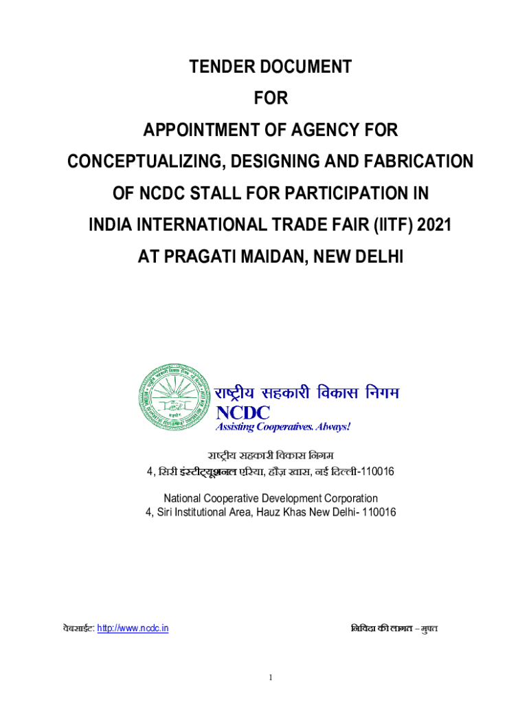 Fillable Online tender appointment of conceptualizing, design of ncdc ...
