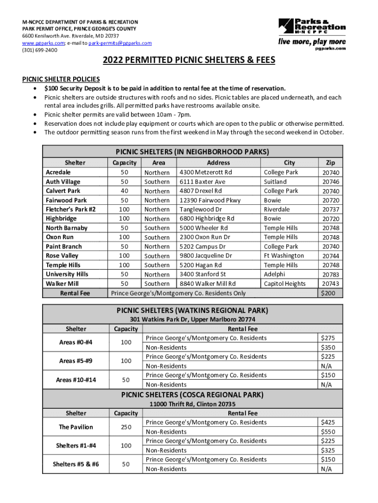 Fillable Online M-NCPPC, Department of Parks and Recreation, Prince ...