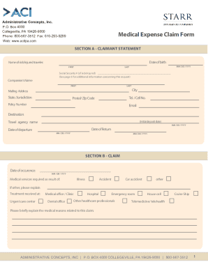 Fillable Online Accident and Medical Claim Form - Administrative ...