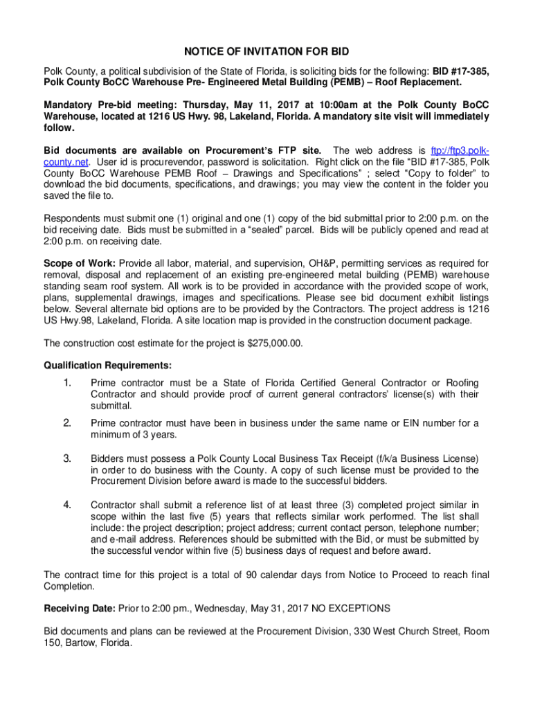 Fillable Online Fillable Online Bid 19-369 - Polk County BoCC Fax Email ...