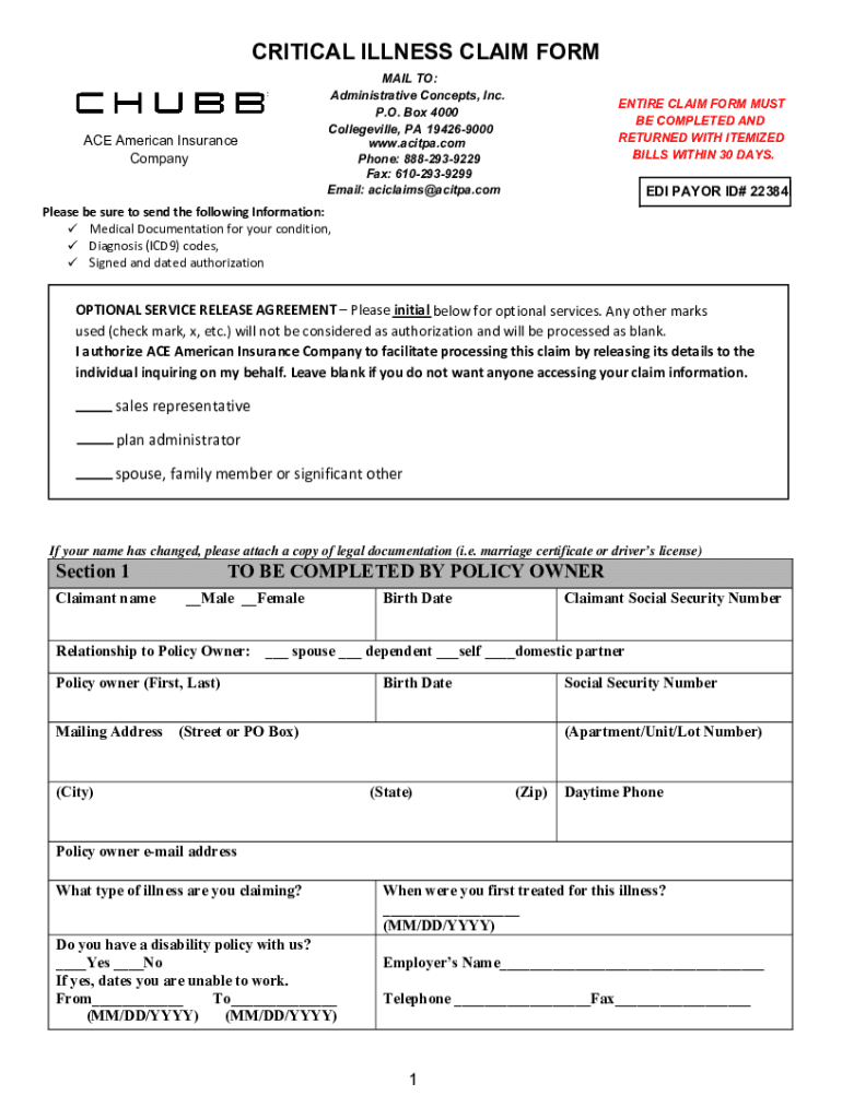 Fillable Online Starr Critical Illness Claim Form - Administrative ...
