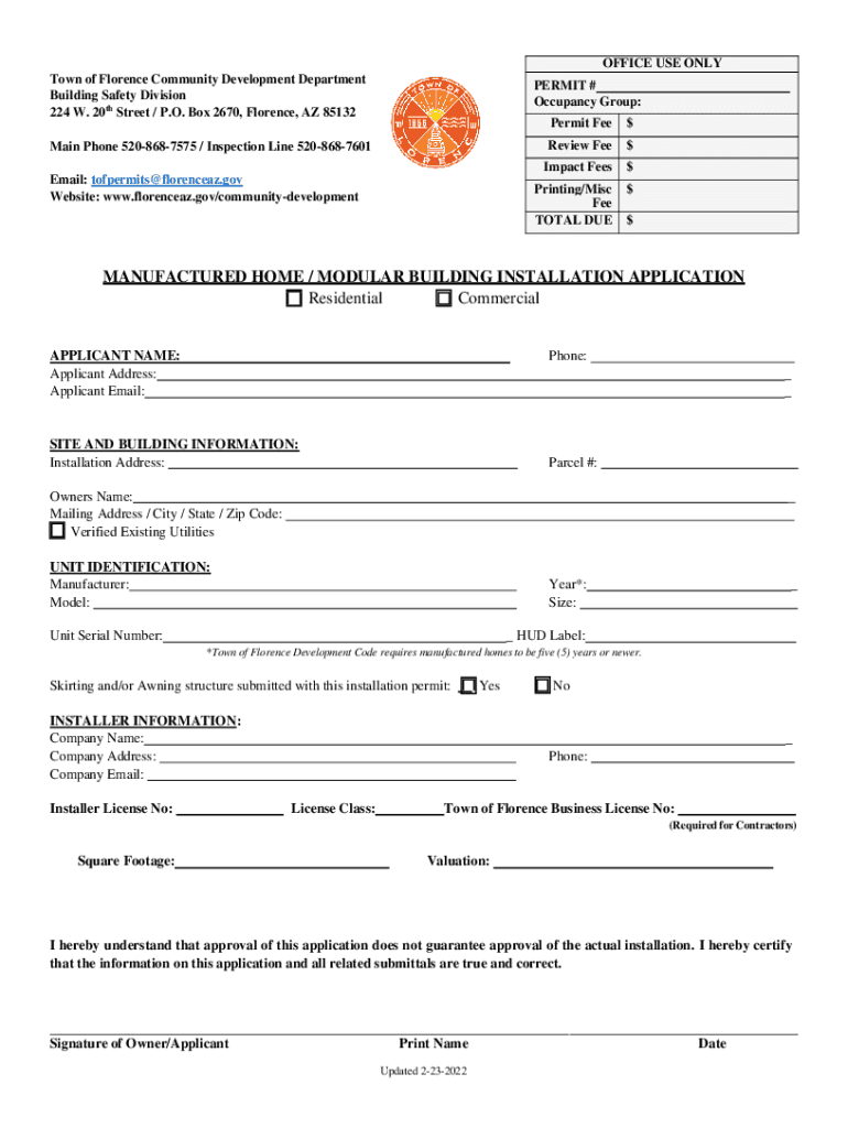 Fillable Online When is a Building Permit Required? - Town of Florence ...